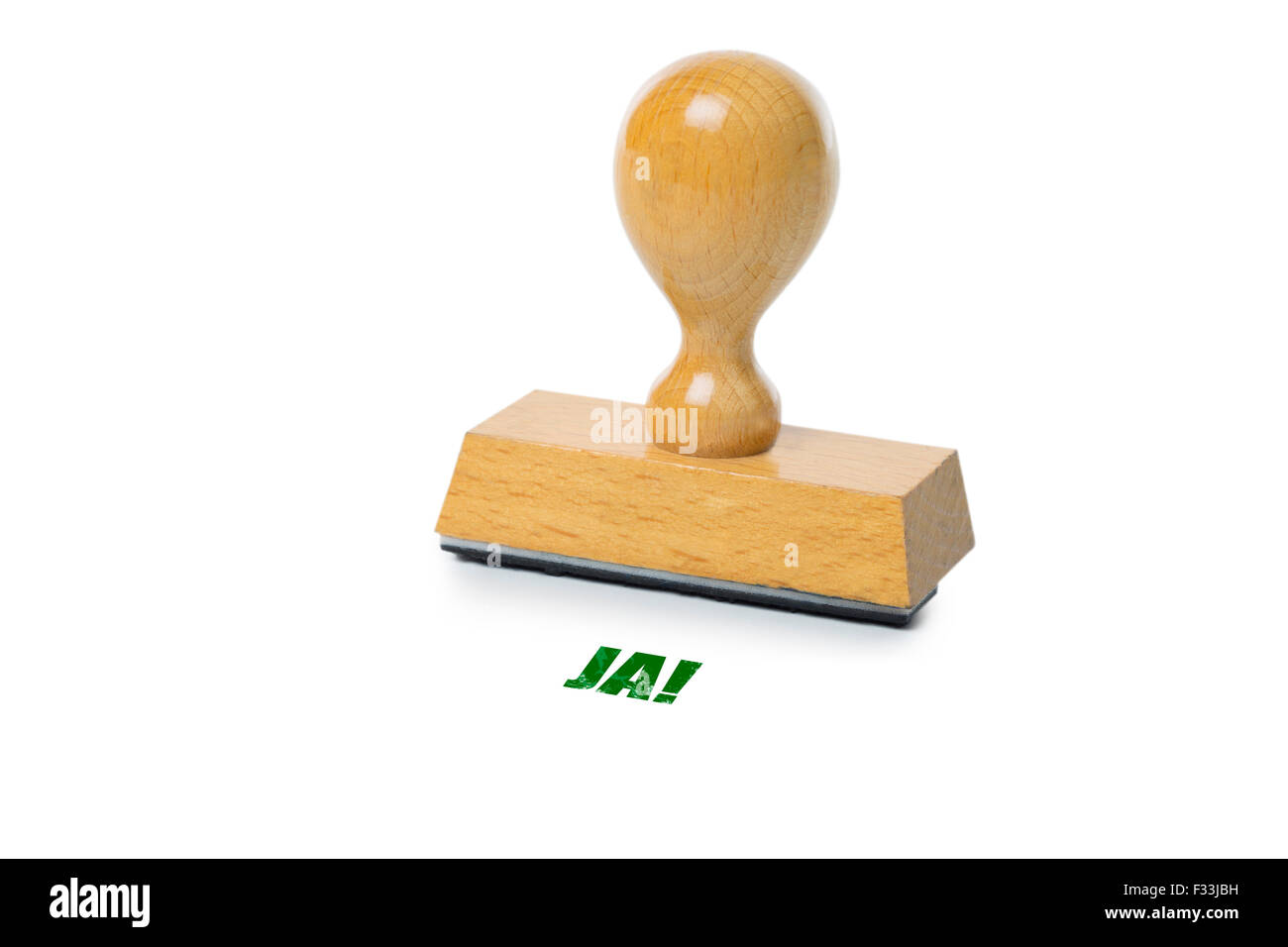 Ja (german Yes) printed in green ink with wooden Rubber stamp isolated ...