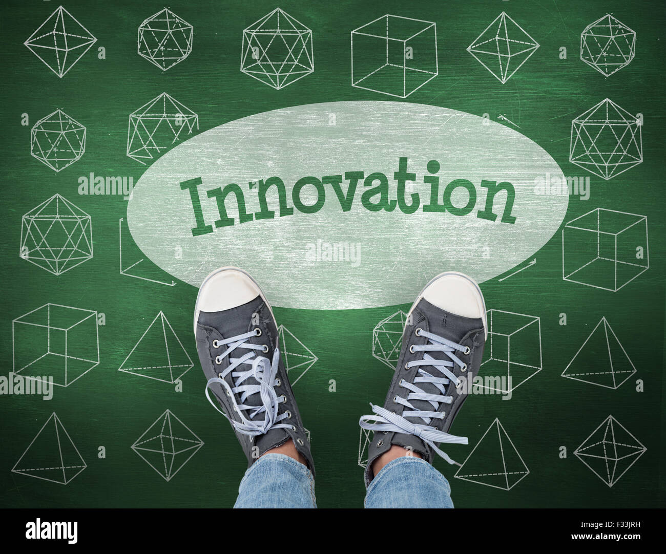 Innovation against green chalkboard Stock Photo - Alamy