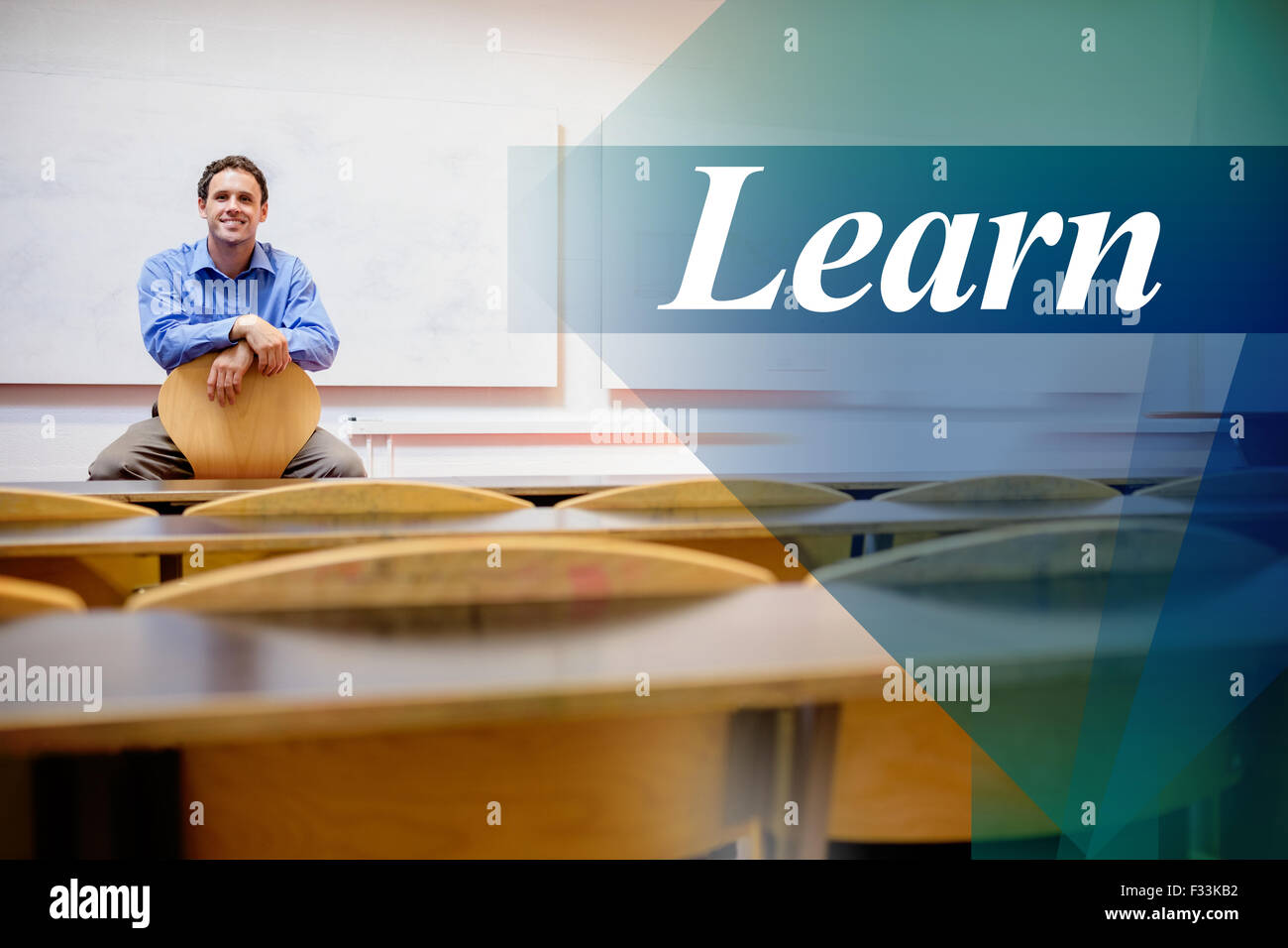 Learn against male teacher sitting on chair in lecture hall Stock Photo ...