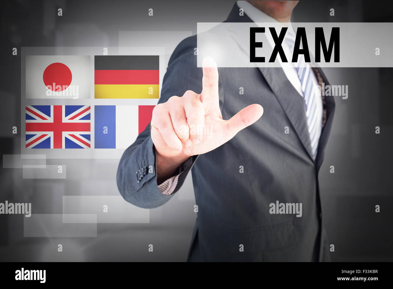 Exam against abstract white room Stock Photo - Alamy