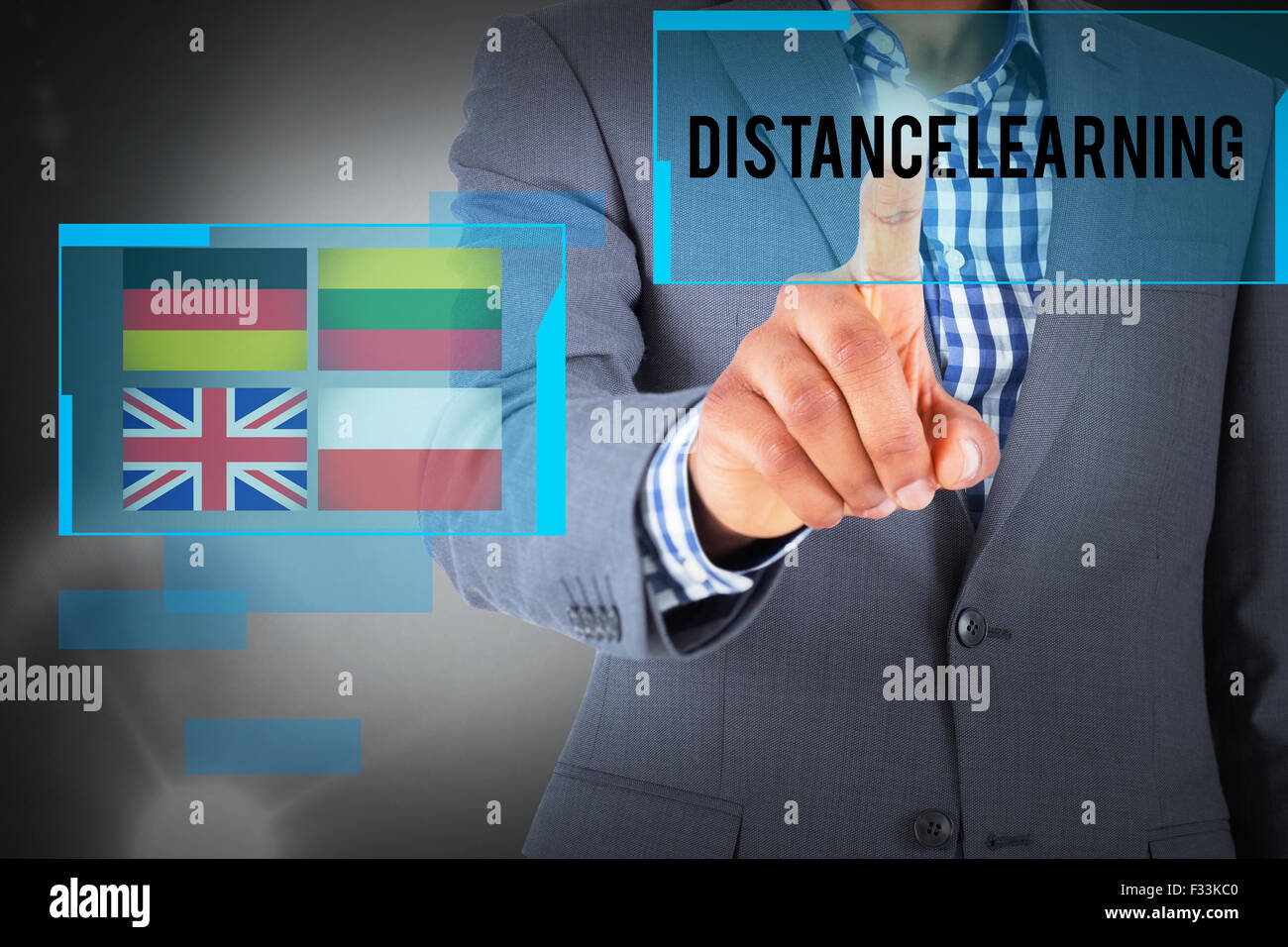 Distance learning against grey background Stock Photo - Alamy