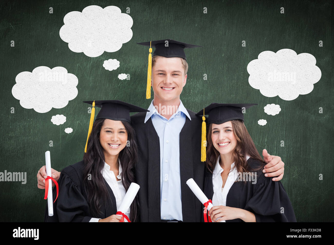 Composite image of three friends graduate from college together Stock ...