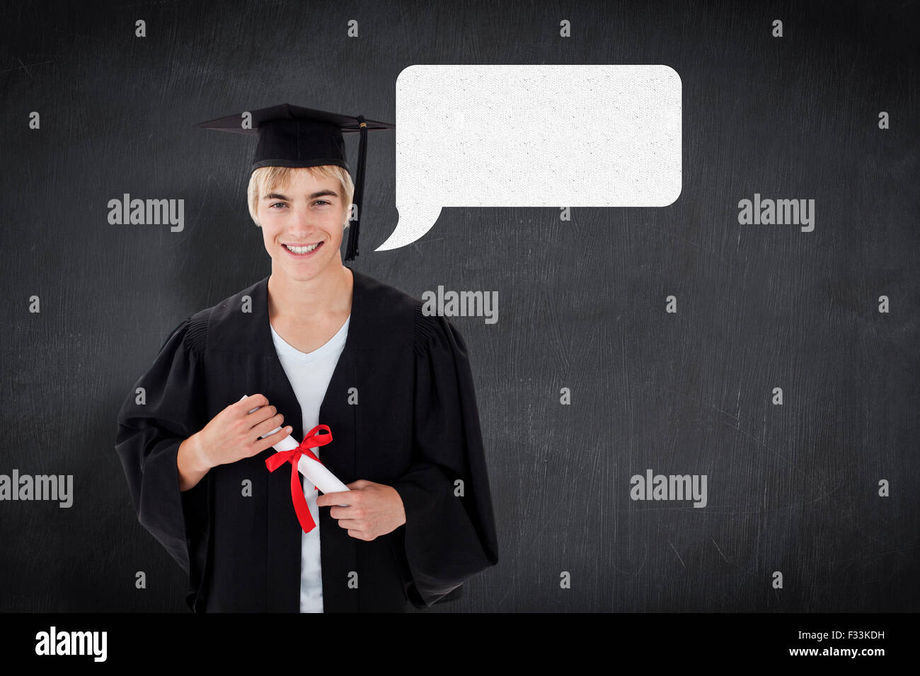 Composite image of teen guy celebrating graduation Stock Photo - Alamy