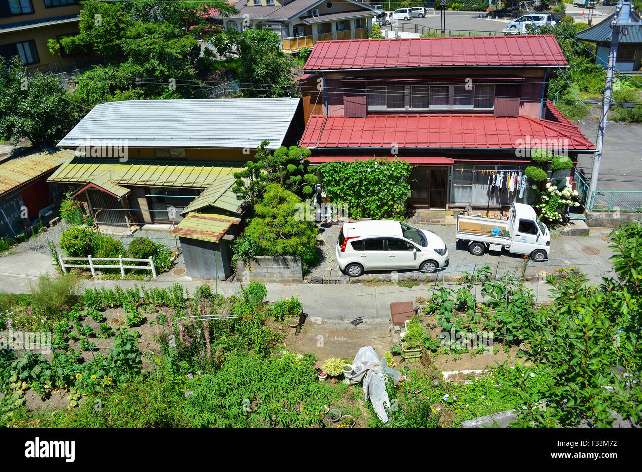 Usual japanese suburban backyard. Fujikawaguchiko, Japan Stock Photo ...