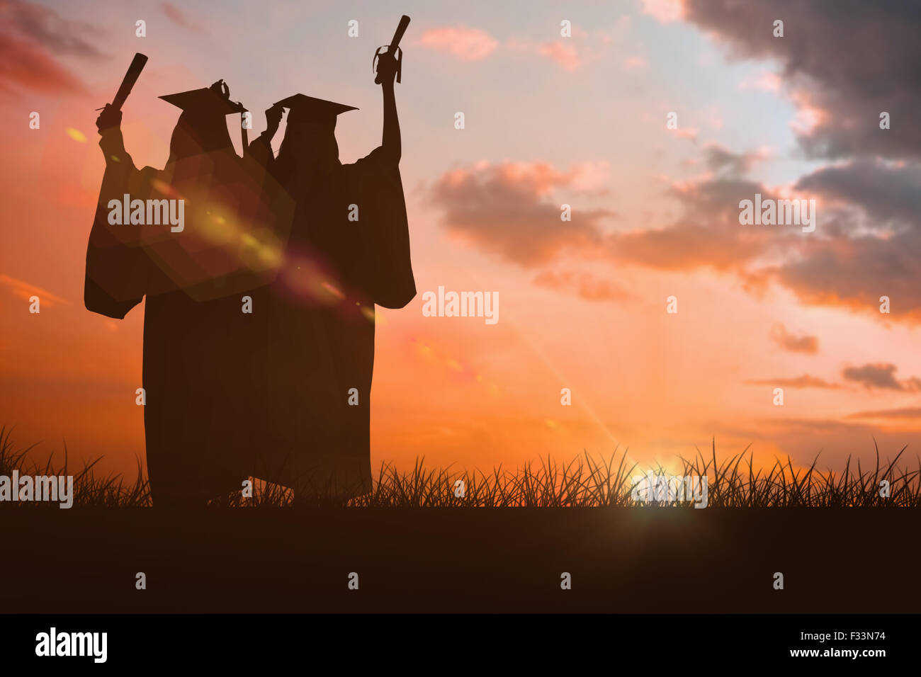 Composite image of two women celebrating their graduation Stock Photo ...