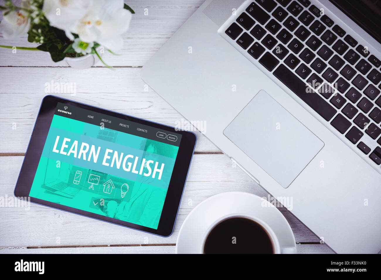 Composite image of learn english interface Stock Photo - Alamy