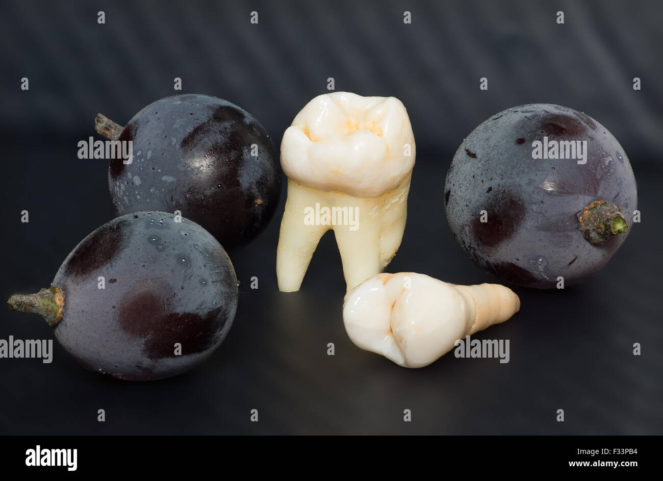 the large photo of two white teeth on a black background Stock Photo ...