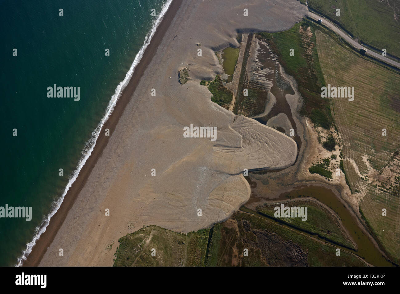 Aerial view of shingle spits created by North Sea Surge on 5th December ...