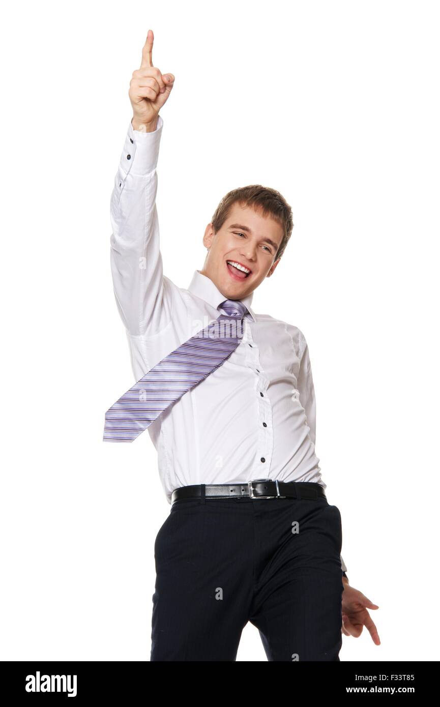 Young happy businessman isolated on white background Stock Photo - Alamy