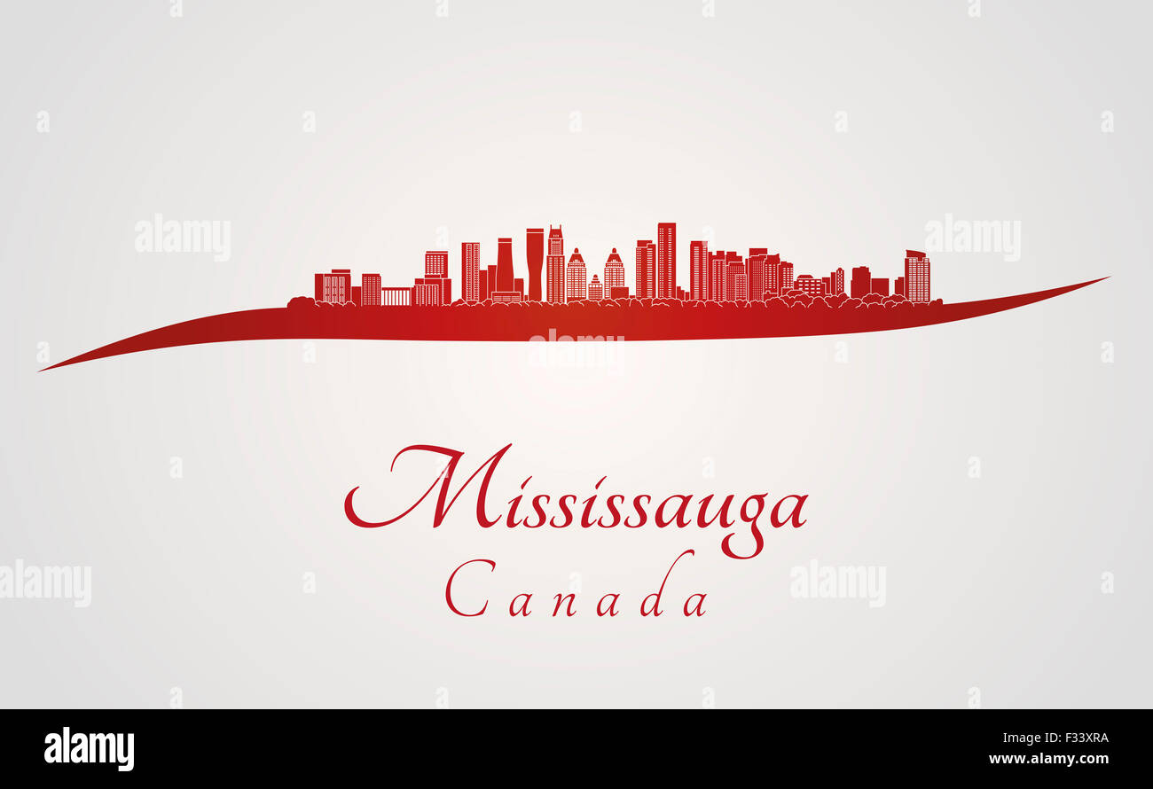 Mississauga skyline in red and gray background in editable vector file ...