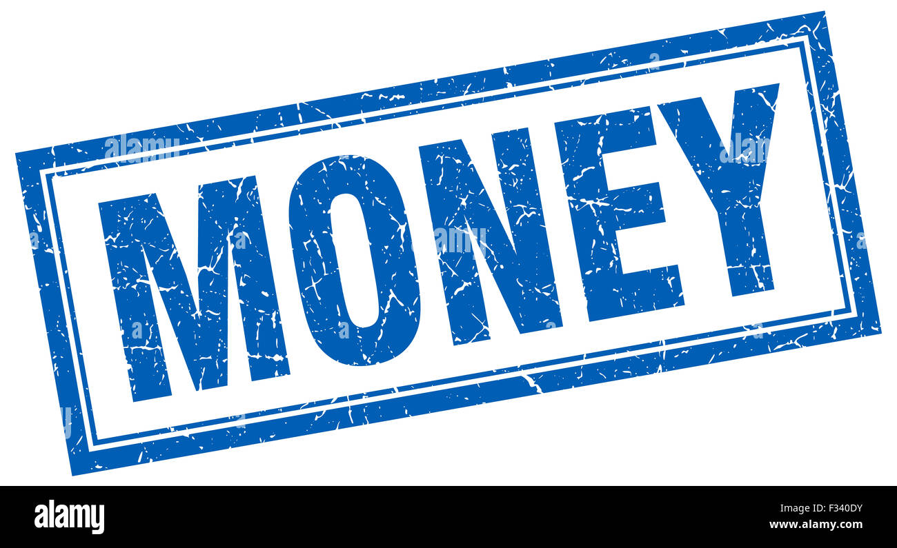 money blue square grunge stamp on white Stock Photo - Alamy