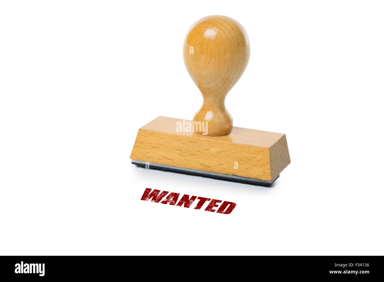 Wanted printed in red ink with wooden Rubber stamp isolated on white ...