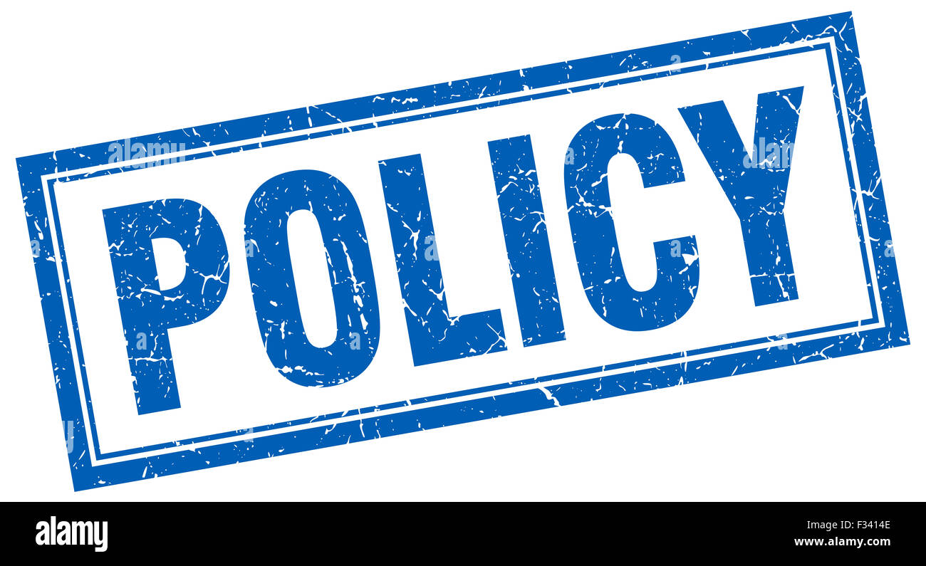 policy blue square grunge stamp on white Stock Photo - Alamy