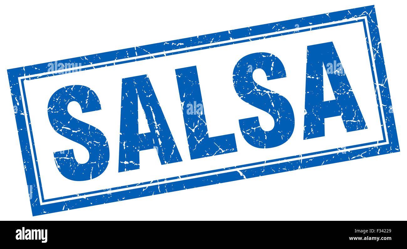 salsa blue square grunge stamp on white Stock Photo - Alamy