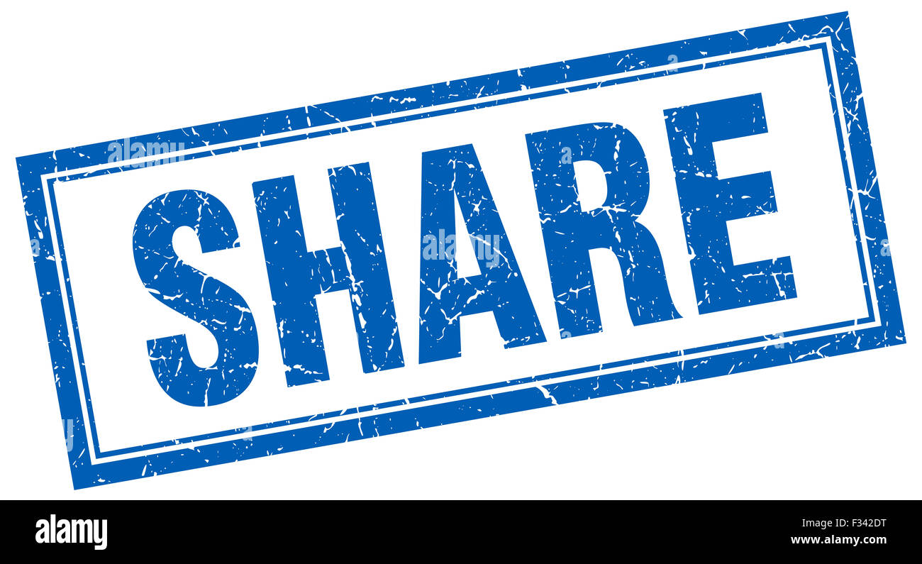 share blue square grunge stamp on white Stock Photo - Alamy