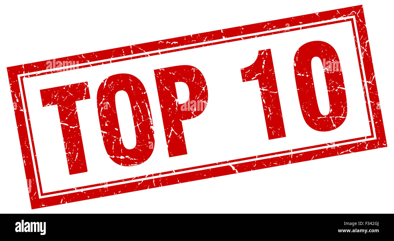 top 10 red square grunge stamp on white Stock Photo - Alamy