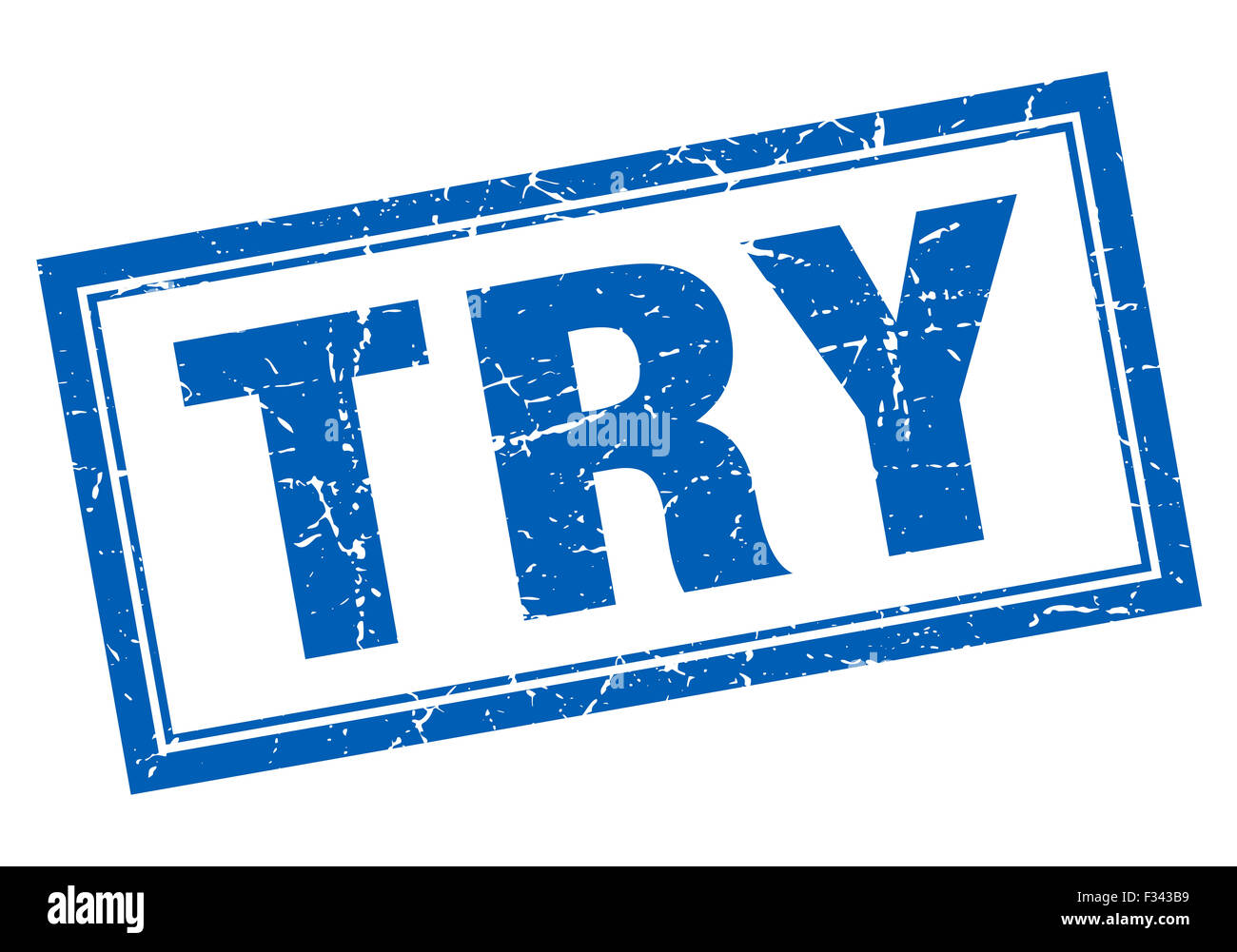 try blue square grunge stamp on white Stock Photo - Alamy