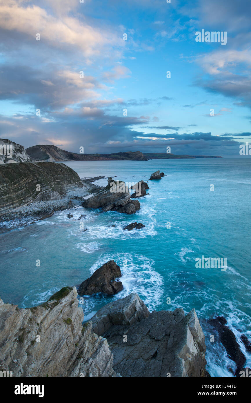 winter light on Mupe Bay, Jurassic Coast, Dorset, England Stock Photo ...