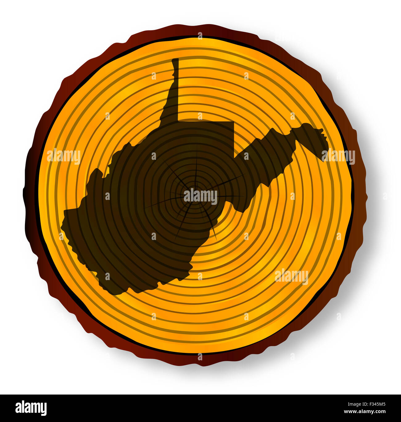 West Virginia on a timber end section over a white background Stock ...