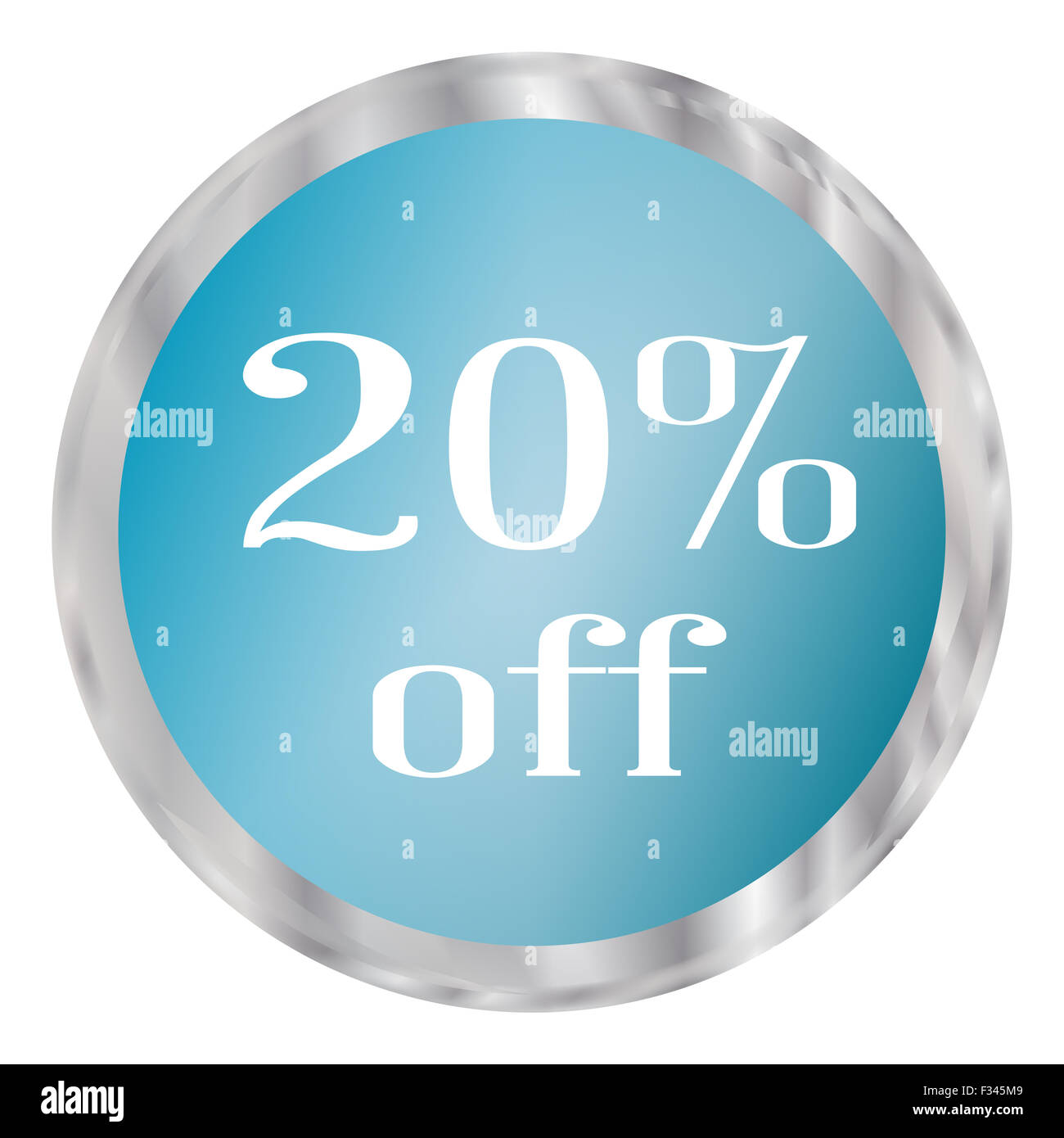 A blue button with the text 20 percent off over a white background ...