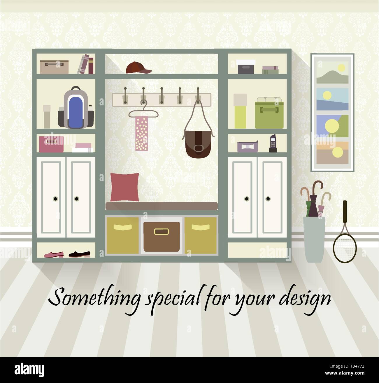Vector hall interior furniture and handbags hi-res stock photography ...