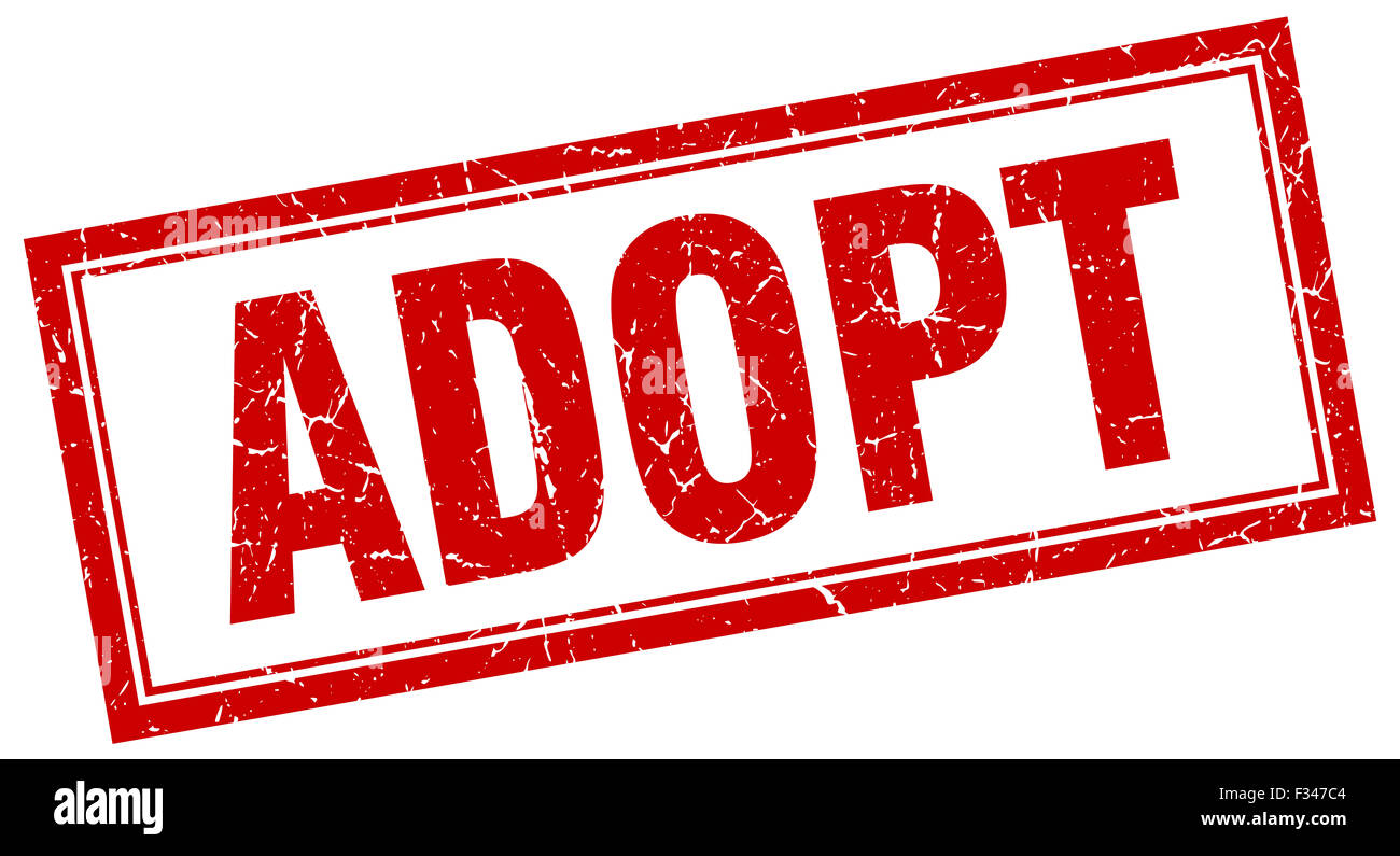 adopt red square grunge stamp on white Stock Photo - Alamy