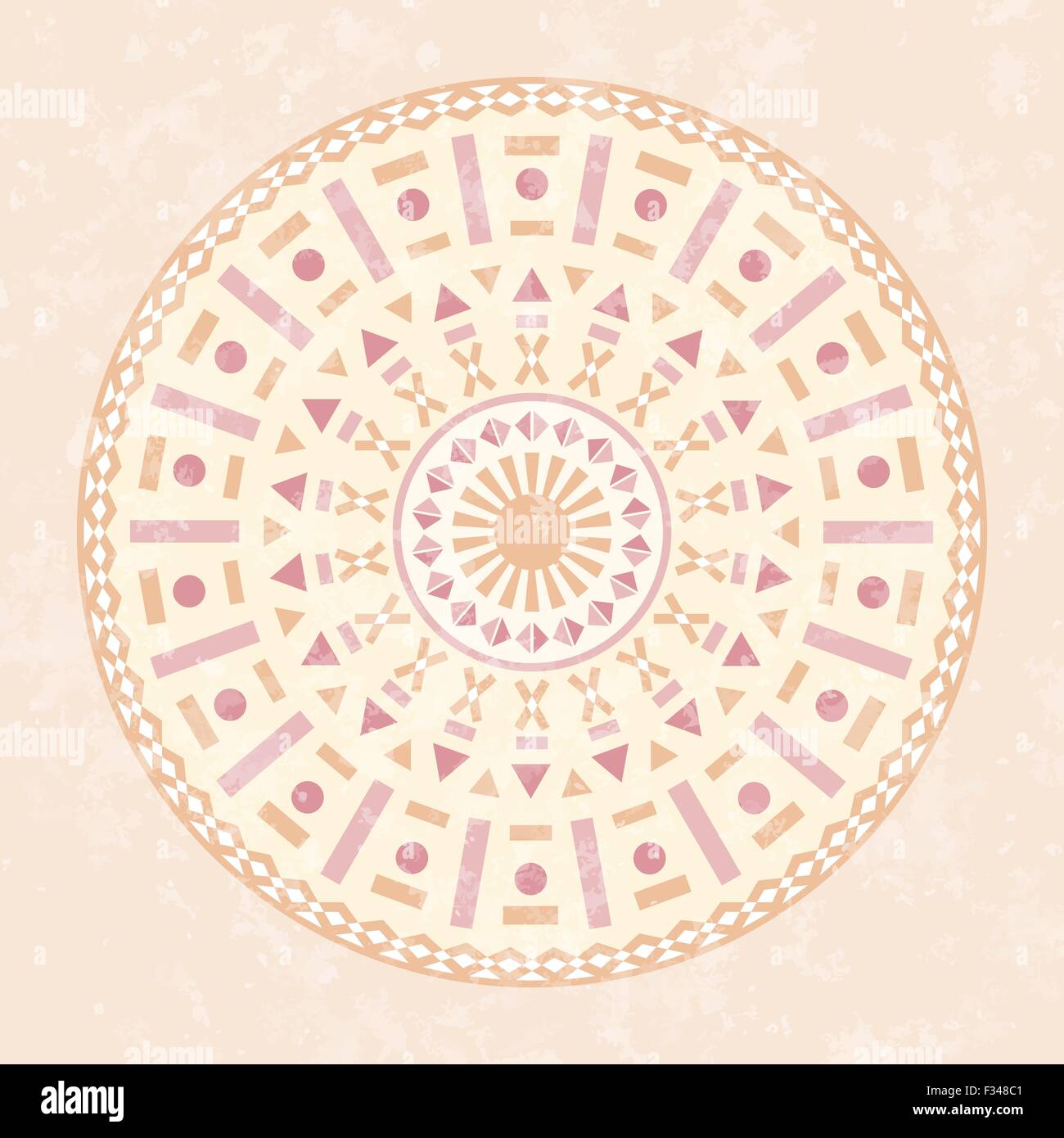 Abstract circle of simple geometric shapes in shades of pink with a ...