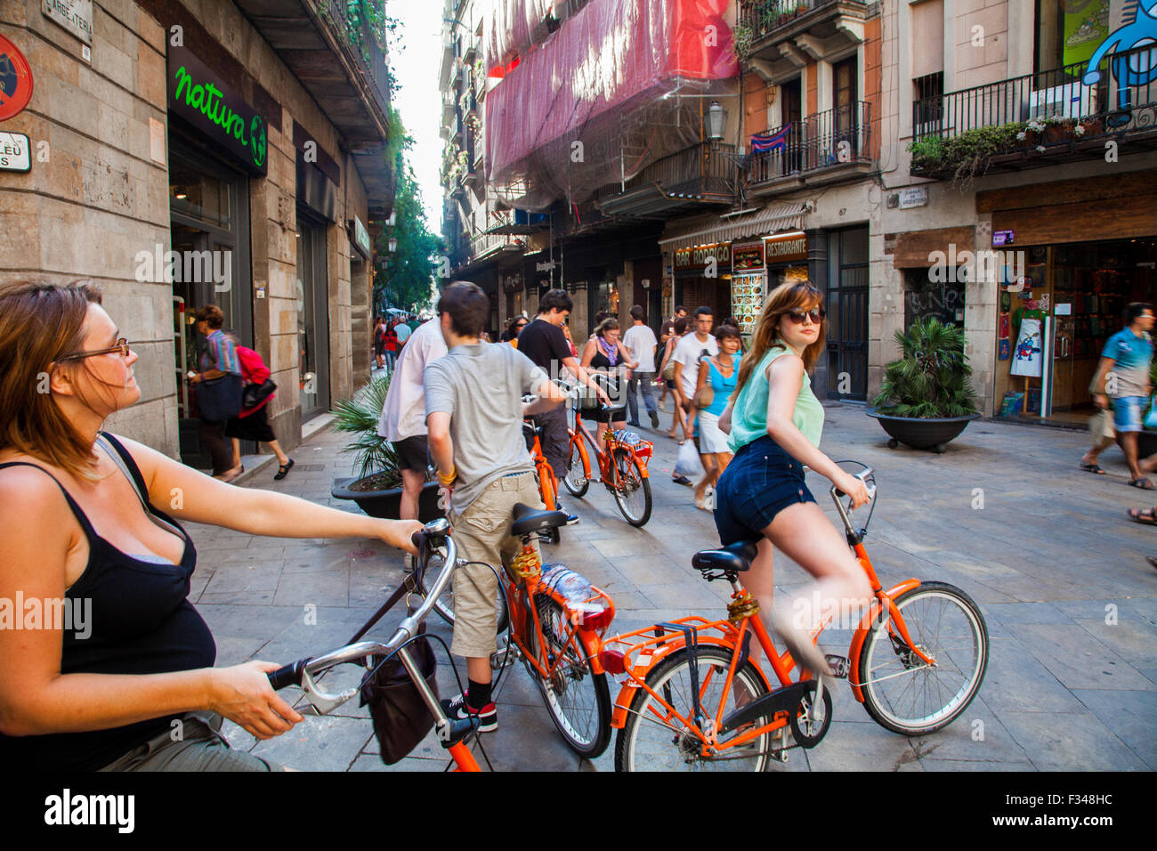 People in the streets of the Born district in Barcelona, Catalonia ...