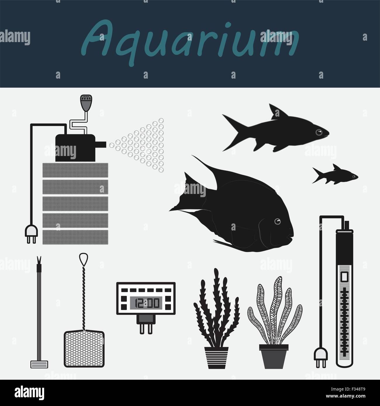 Aquarium. Set1 tools for the aquarium. Accessories and fish. Vector ...