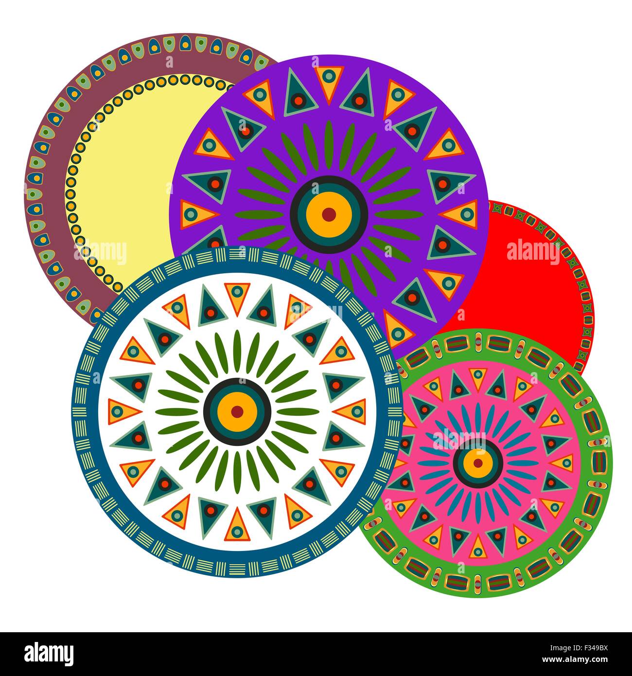 Bright circles decorated simple shapes. Vector illustration Stock ...