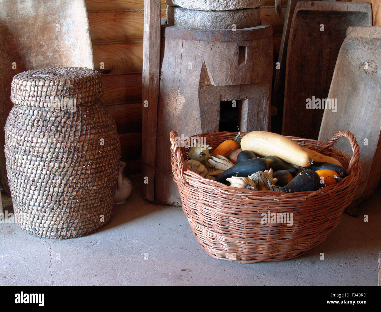 Interior in the ancient house, the typical kitchen devices Stock Photo ...
