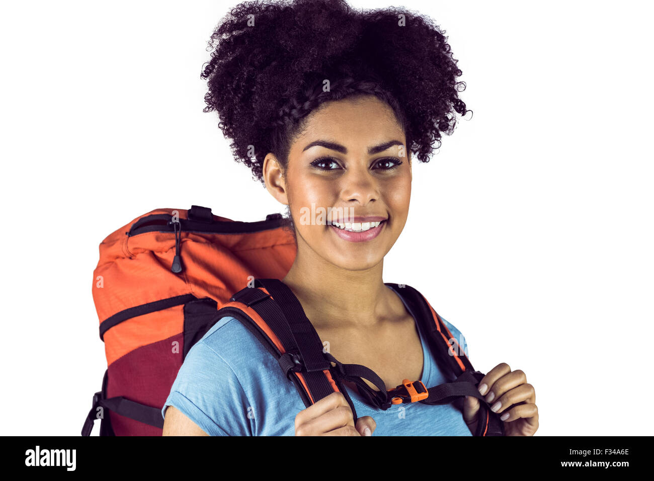 Portrait of a young woman with backpack Stock Photo - Alamy