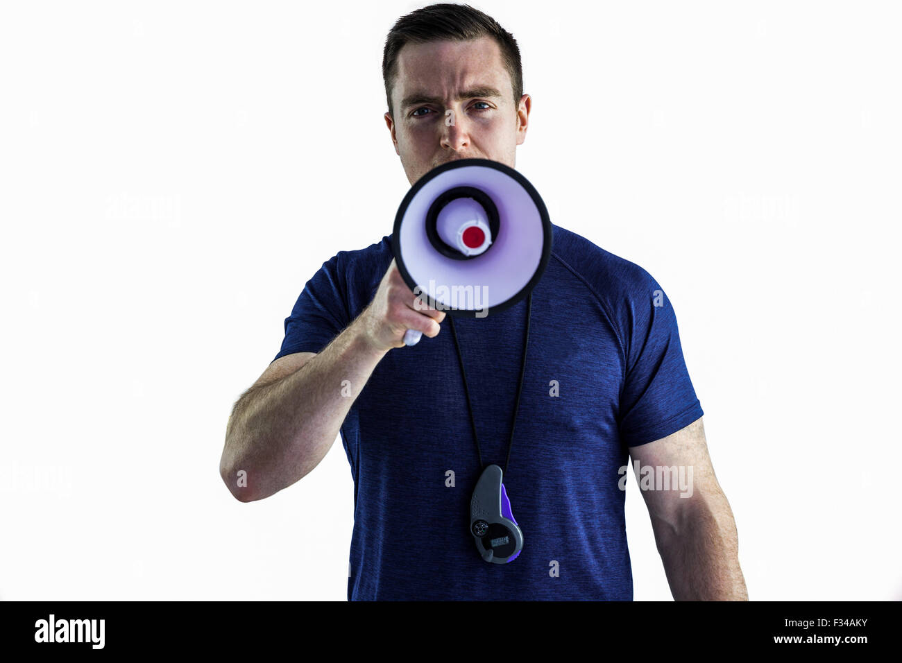 Portrait man yelling megaphone hi-res stock photography and images - Alamy