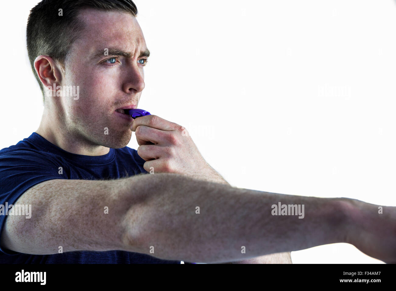 Man blowing whistle hi-res stock photography and images - Alamy