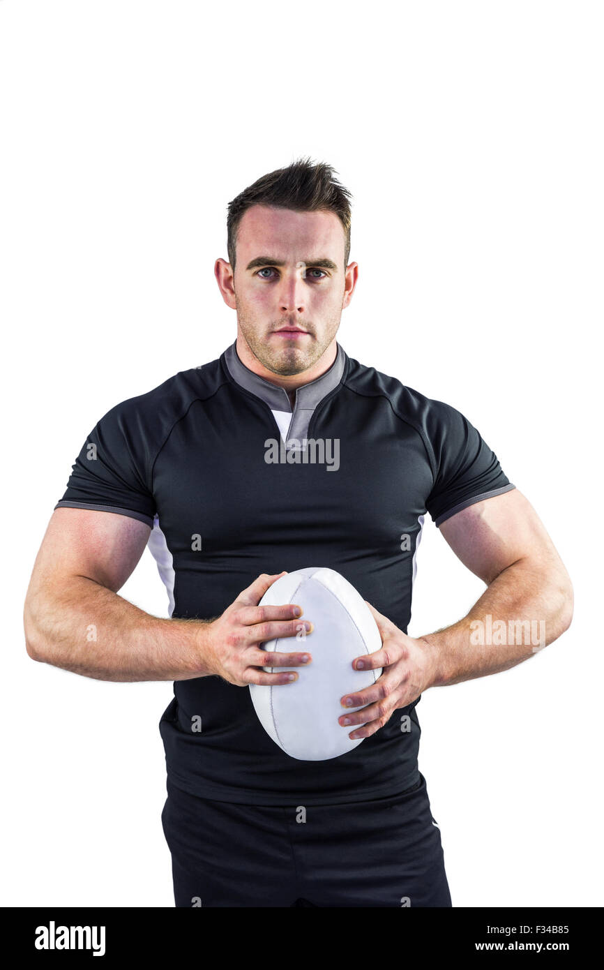Tough rugby player looking at camera Stock Photo - Alamy