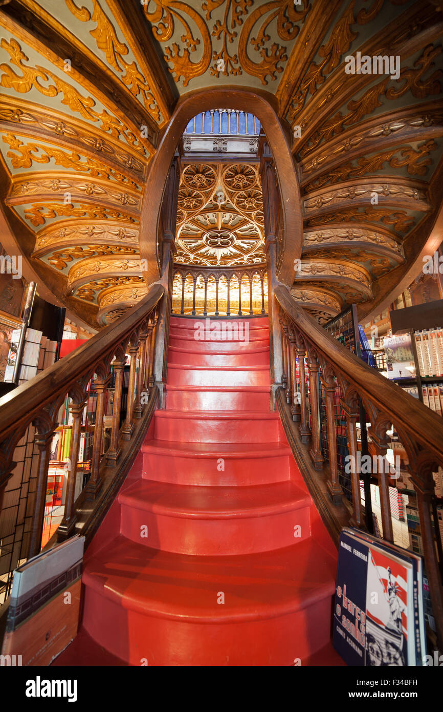 Lello and Irmao Bookshop interior staircase in Porto, Portugal Stock ...