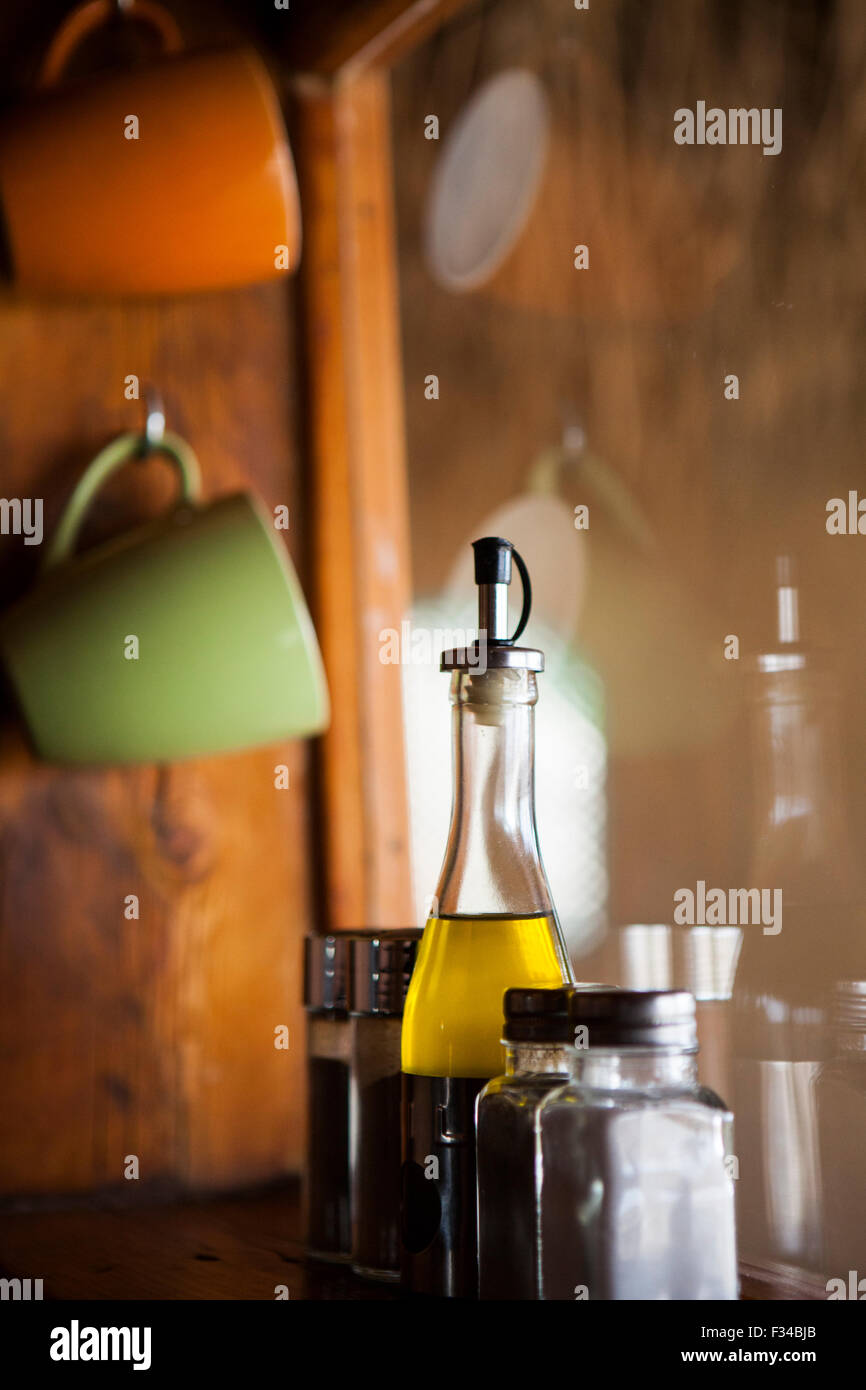 Kitchen window in an airport bus converted to a guest room at a bed and ...