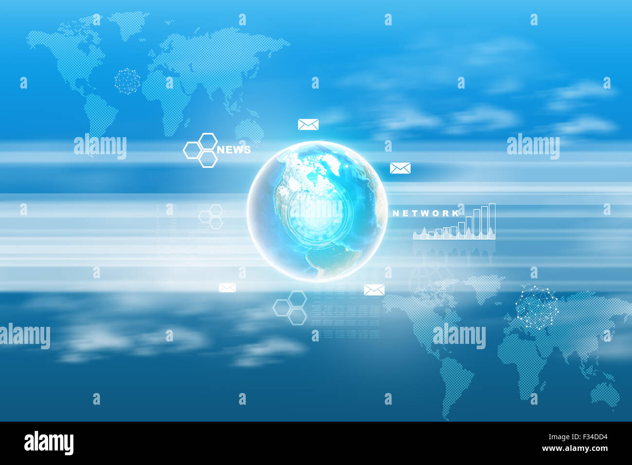 Abstract blue background with world map Stock Photo - Alamy