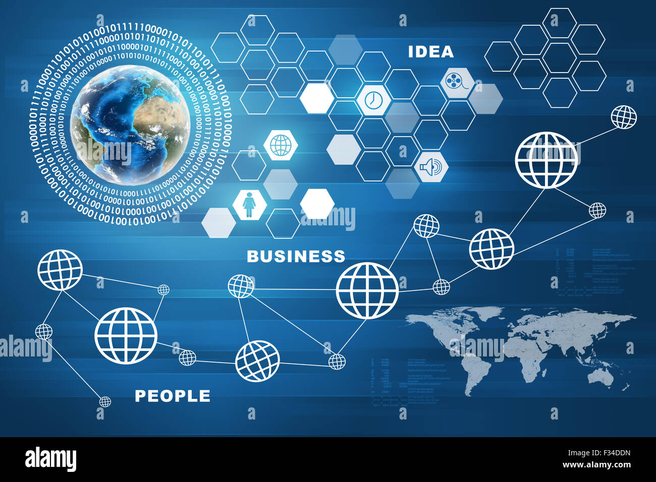 Earth with symbols Stock Photo - Alamy