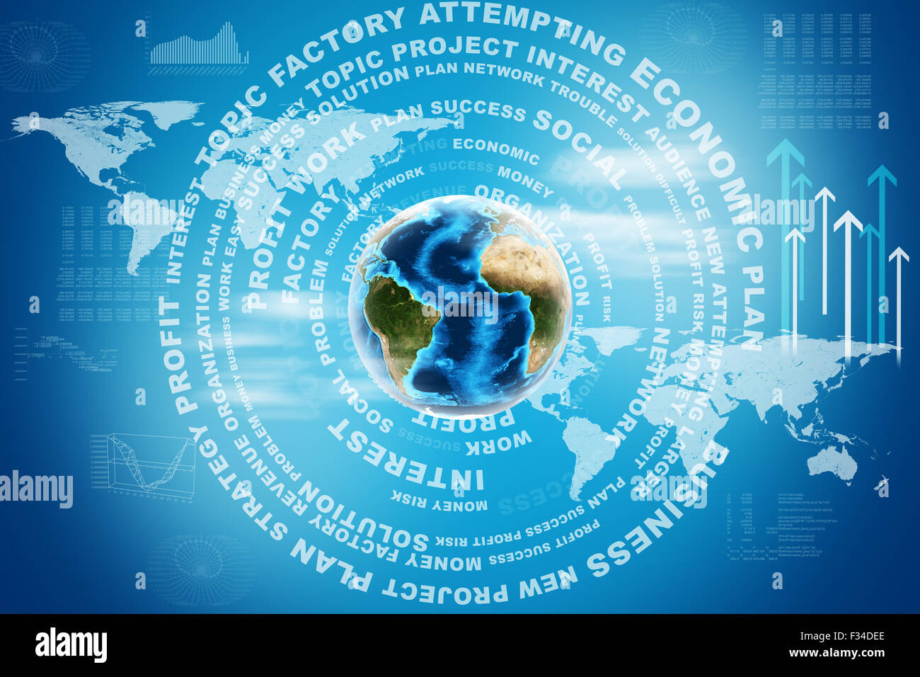 Earth with world map and business words Stock Photo - Alamy