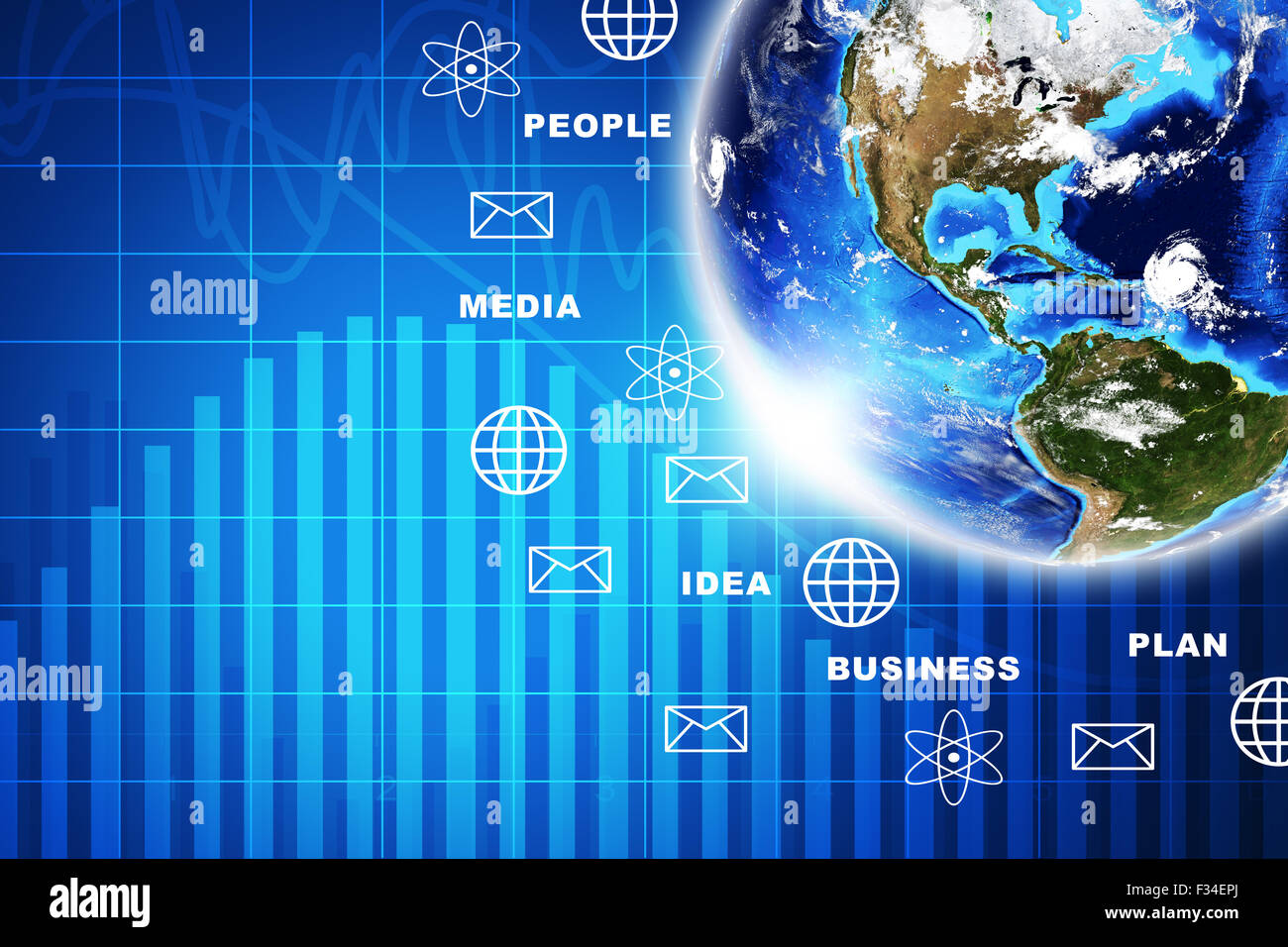 Earth with business symbols Stock Photo - Alamy