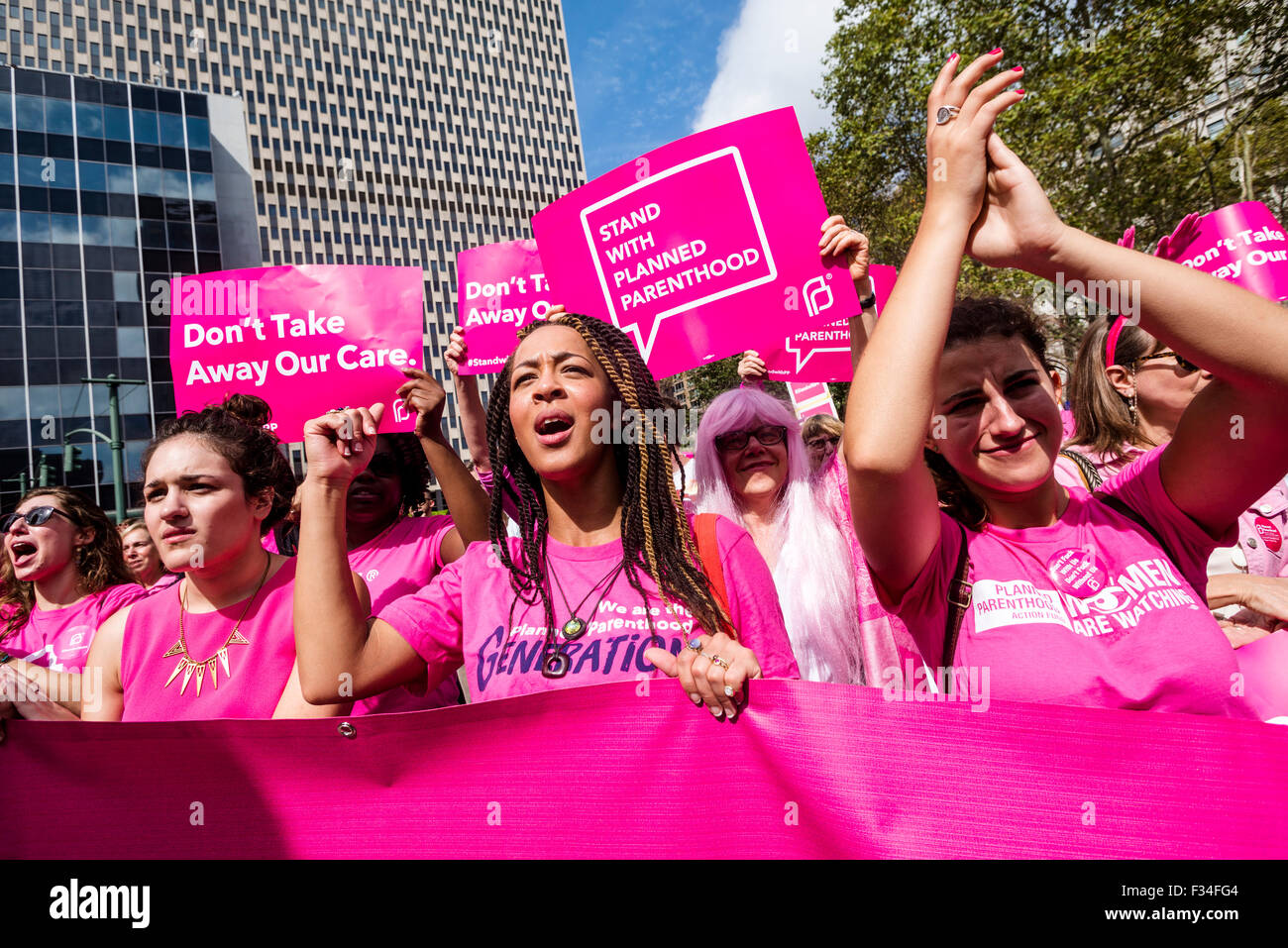 New York, NY 29 September 2015 - Pro Choice advocates, dressed in pink ...