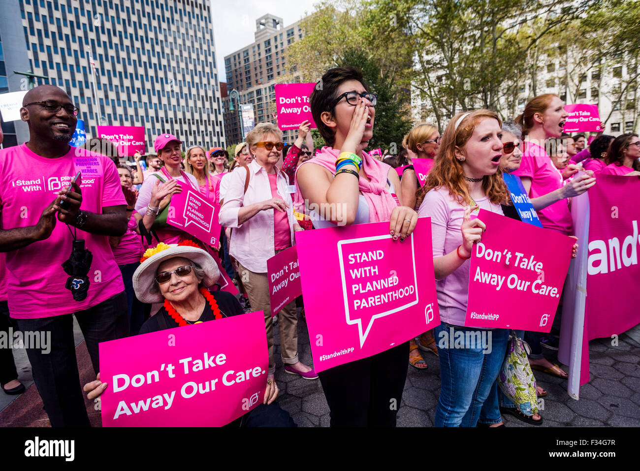 New York, NY 29 September 2015 - Pro Choice advocates, dressed in pink ...