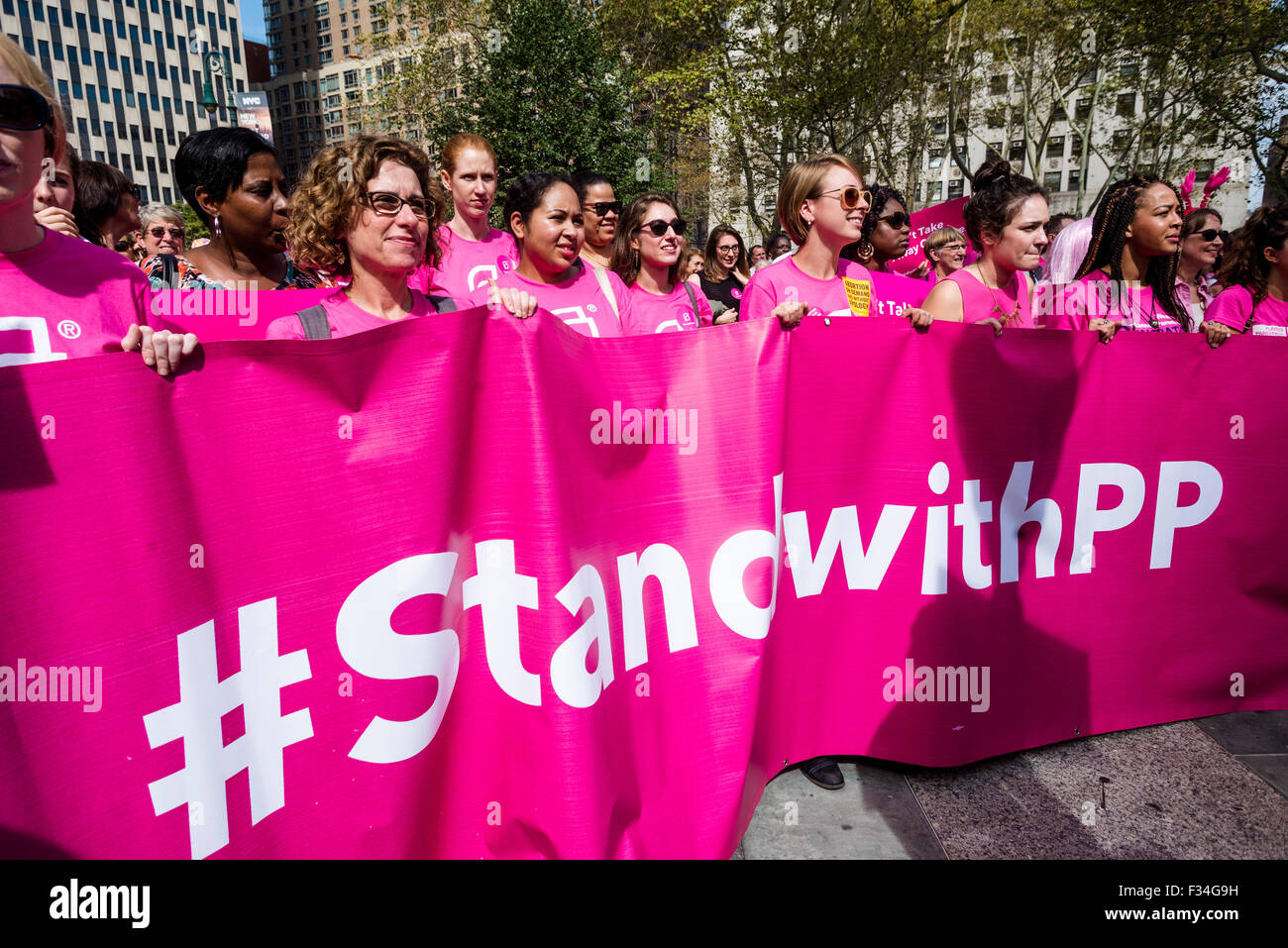 New York, NY 29 September 2015 - Pro Choice advocates, dressed in pink ...