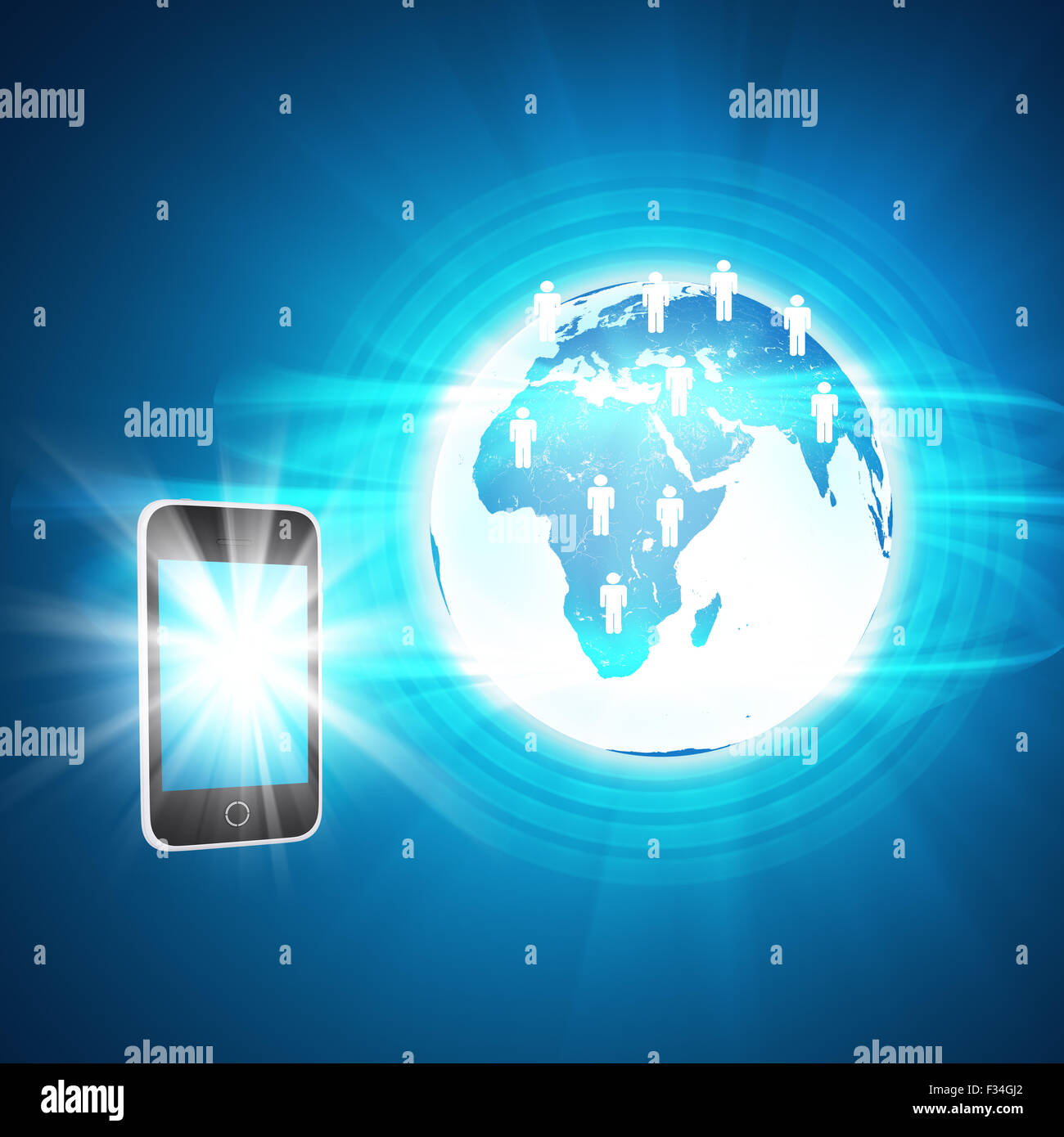 Earth with smartphone and people icons Stock Photo - Alamy