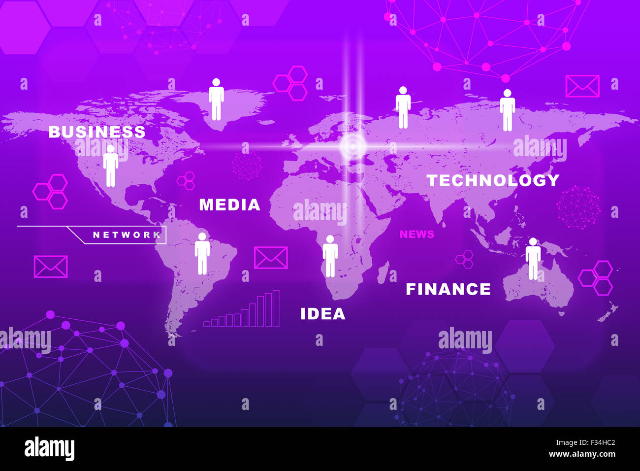 World map with icons Stock Photo - Alamy