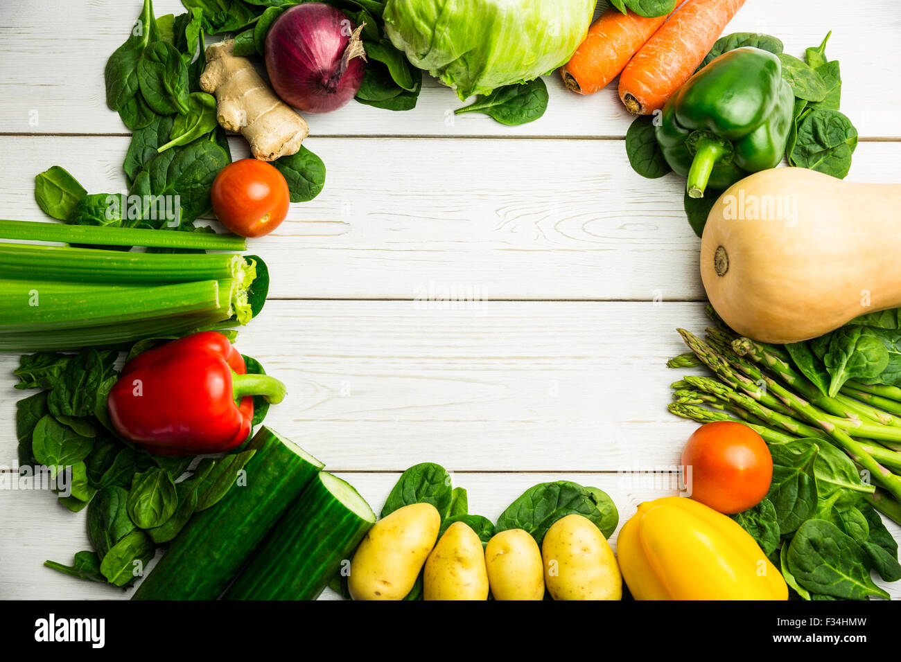Circle of vegetables on table Stock Photo - Alamy