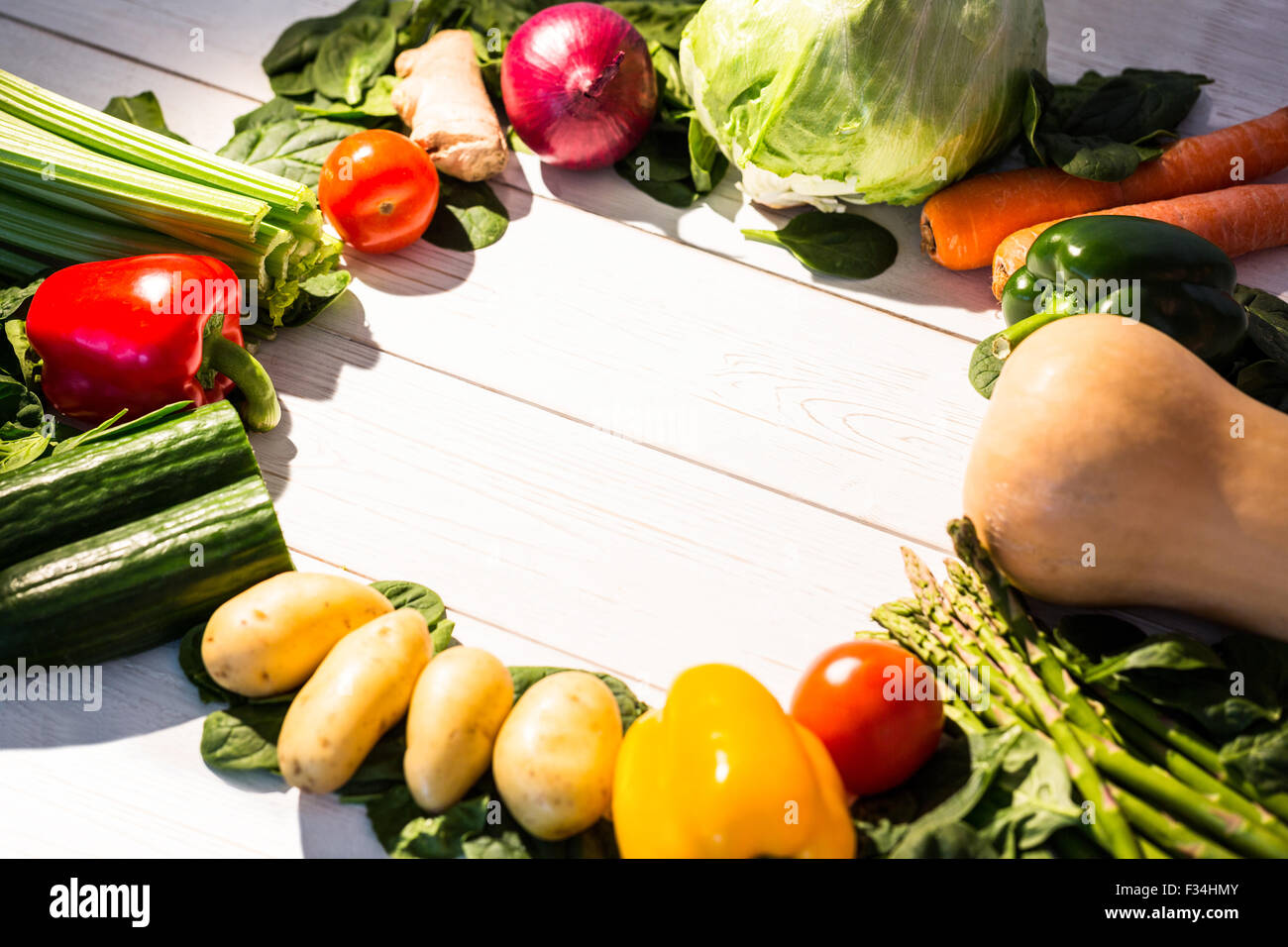 Circle of vegetables on table Stock Photo - Alamy
