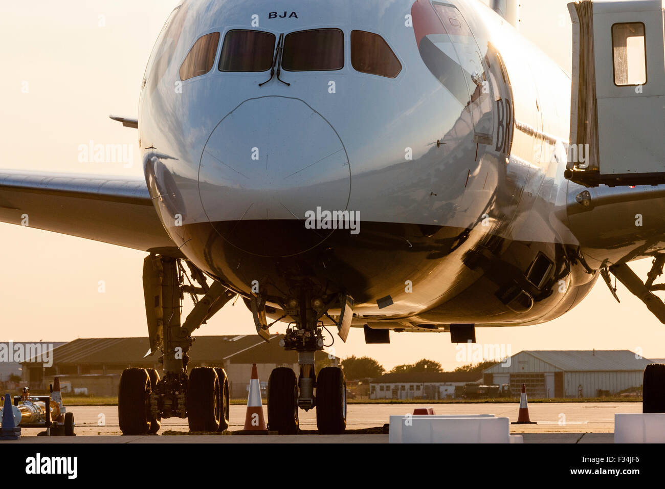 Close up of a British Airways Dreamliner, Boeing 787, facing viewer ...