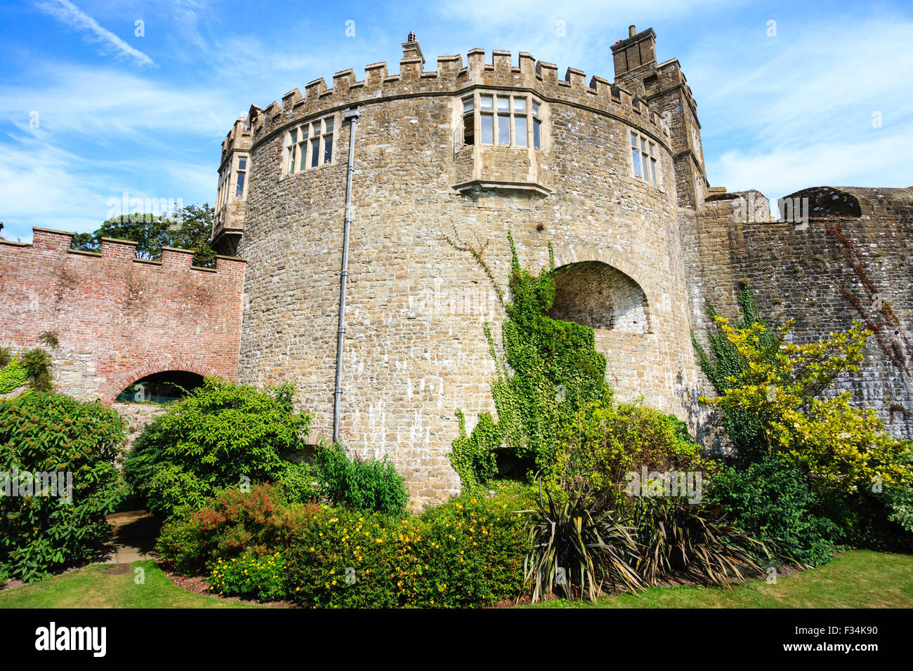 Walmer Tudor castle at Walmer in Kent, England. The main round tower ...